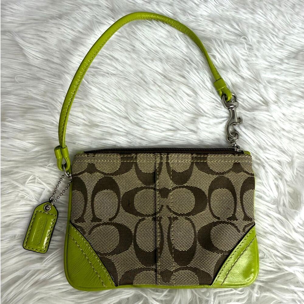 Coach Y2k Soho Lime Brown Signature Canvas Wristlet - Gem